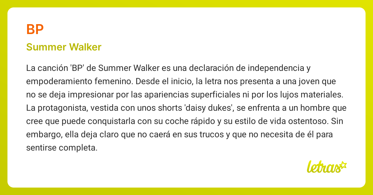 Significado de la canción BP (Summer Walker) - LETRAS.COM