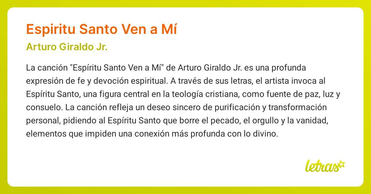 Significado de la canción ESPIRITU SANTO VEN A MÍ (Arturo Giraldo Jr ...