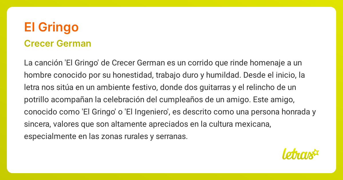 Significado de la canción EL GRINGO (Crecer German) - LETRAS.COM