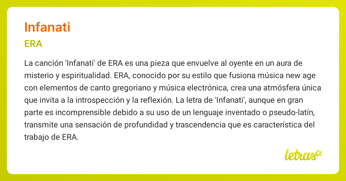 Significado de la canción INFANATI (ERA) - LETRAS.COM