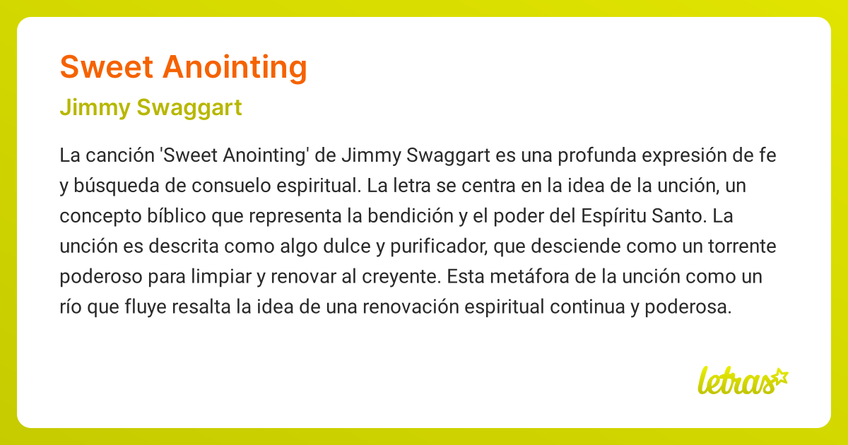 Significado de la canción SWEET ANOINTING (Jimmy Swaggart) - LETRAS.COM