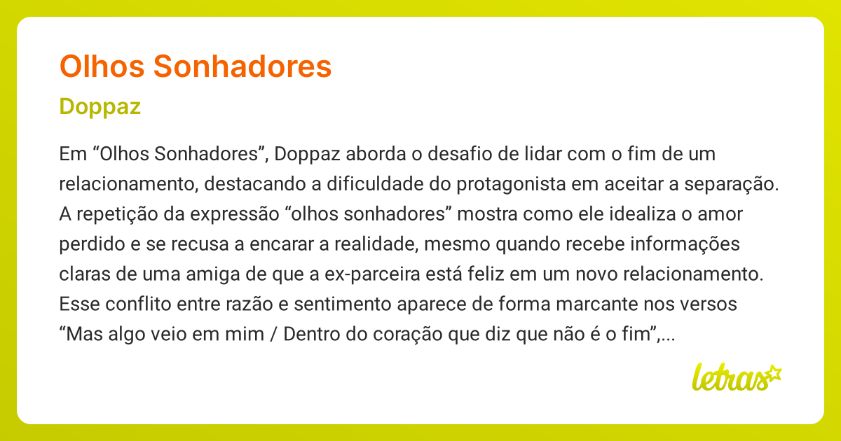 Significado da música OLHOS SONHADORES (Doppaz) - LETRAS.MUS.BR