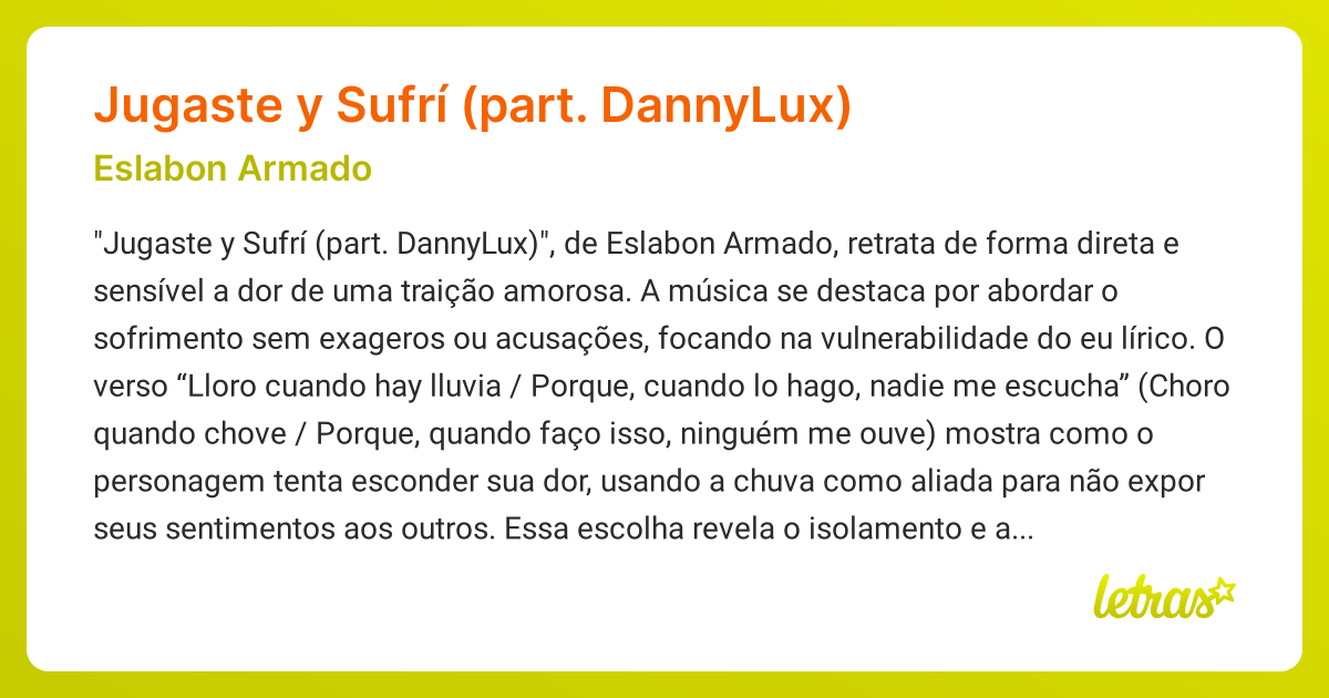 Significado da música Jugaste y Sufrí (part. DannyLux) (Eslabon Armado ...