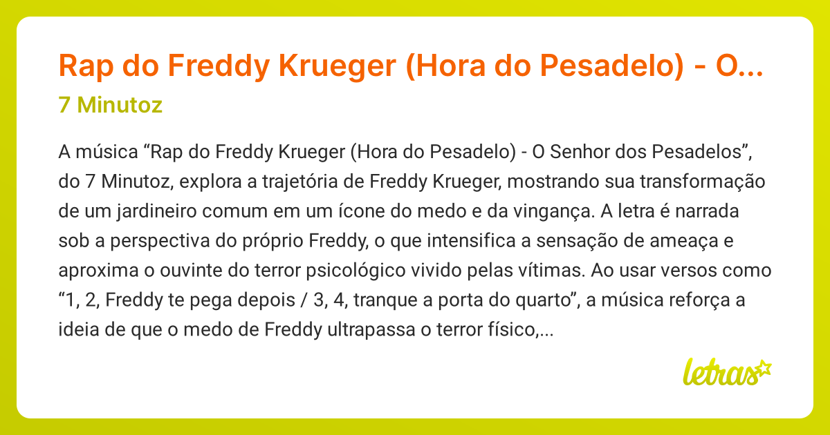 Significado da música Rap do Freddy Krueger (Hora do Pesadelo) - O ...