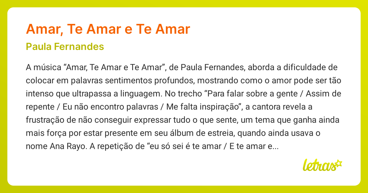 Significado da música AMAR, TE AMAR E TE AMAR (Paula Fernandes ...