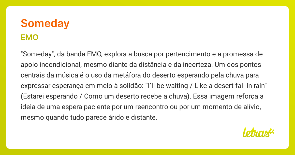 Significado da música SOMEDAY (EMO) - LETRAS.MUS.BR