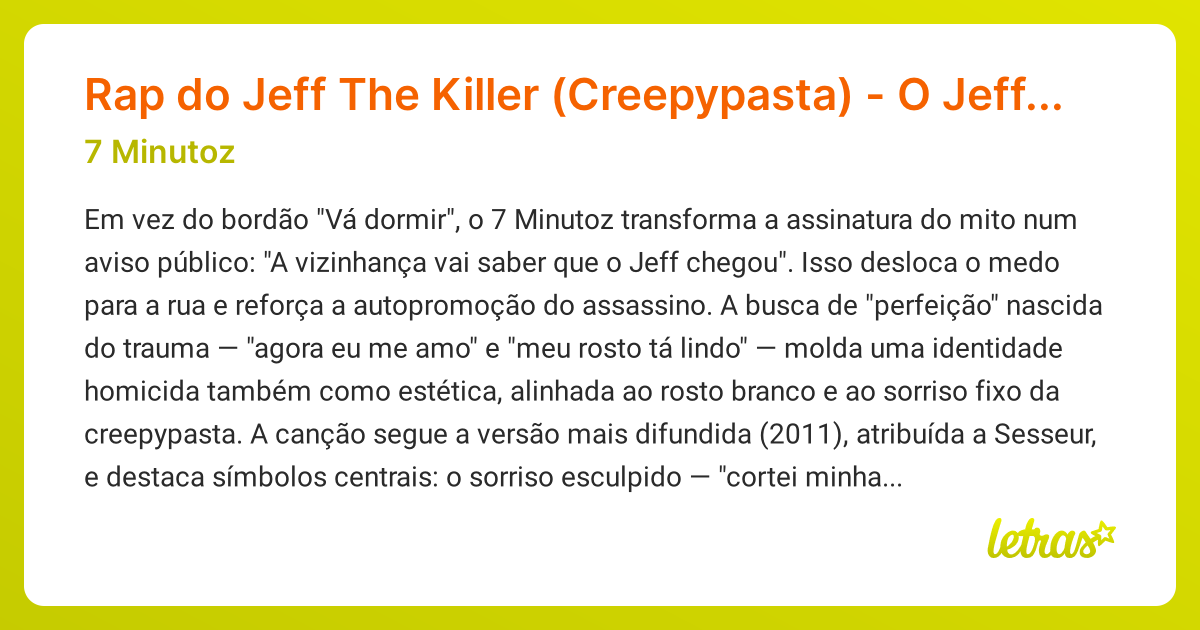 Significado da música Rap do Jeff The Killer (Creepypasta) - O Jeff ...