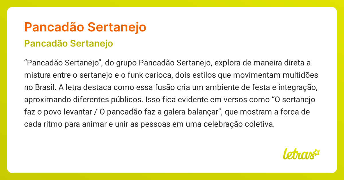 Significado da música PANCADÃO SERTANEJO (Pancadão Sertanejo) - LETRAS ...