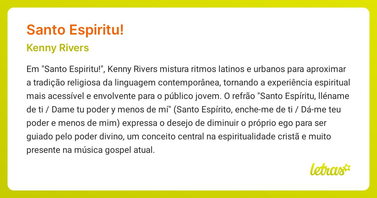 Significado da música SANTO ESPIRITU! (Kenny Rivers) - LETRAS.MUS.BR