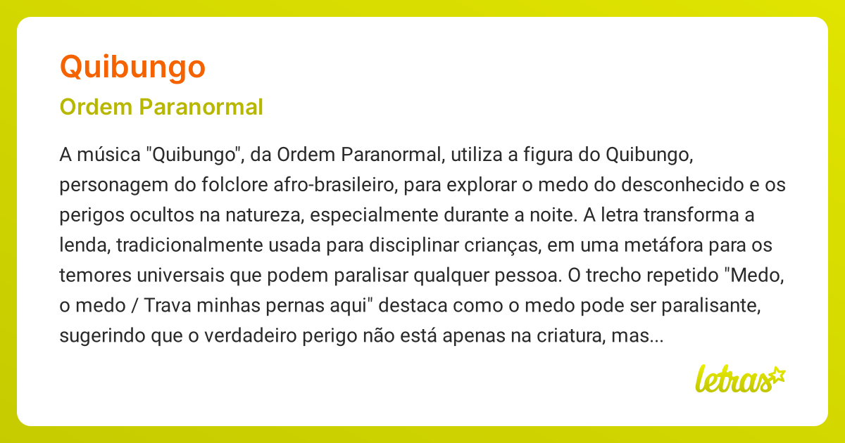 Significado da música QUIBUNGO (Ordem Paranormal) - LETRAS.MUS.BR