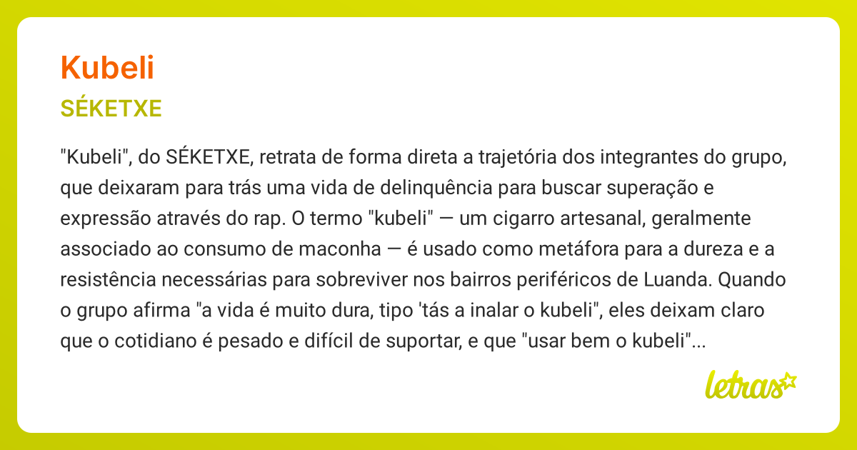 Significado da música KUBELI (SÉKETXE) - LETRAS.MUS.BR