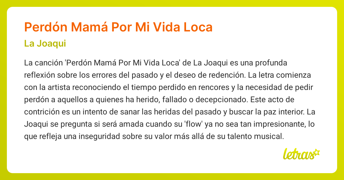 Significado de la canción PERDÓN MAMÁ POR MI VIDA LOCA (La Joaqui ...