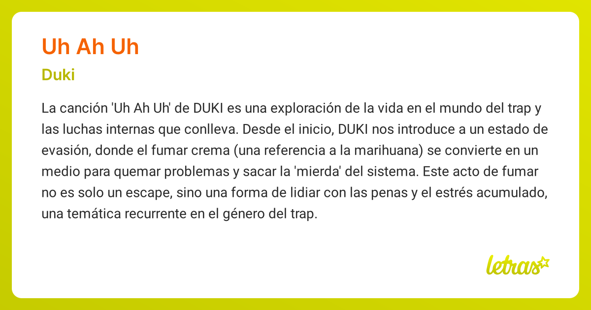 Significado de la canción UH AH UH (Duki) - LETRAS.COM