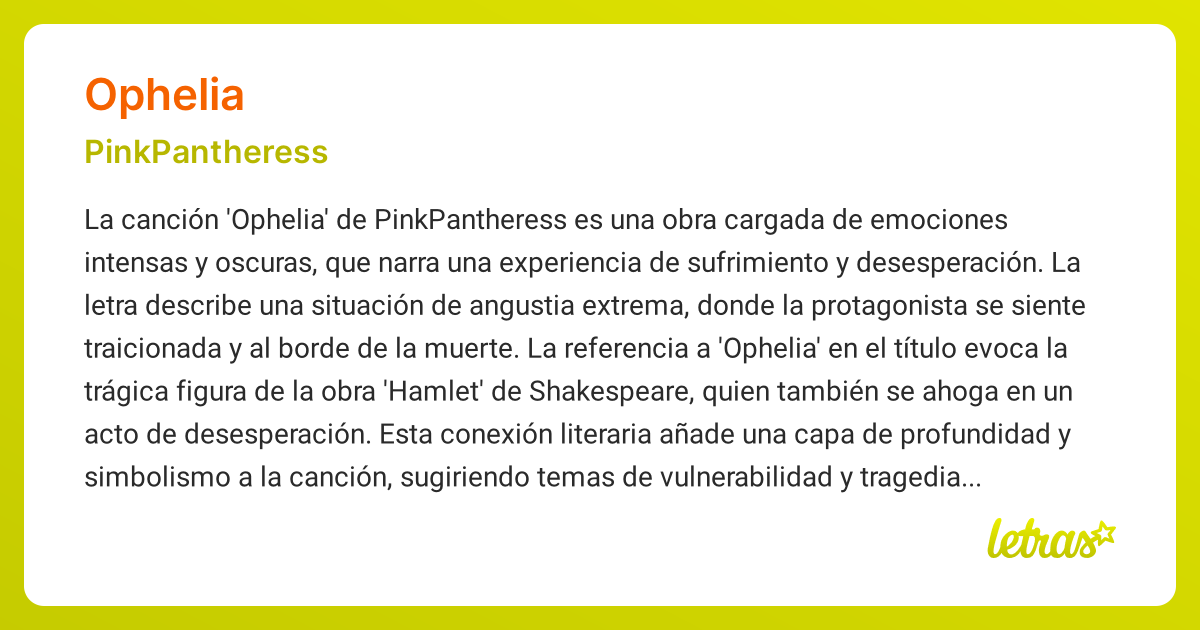 Significado de la canción OPHELIA (PinkPantheress) - LETRAS.COM
