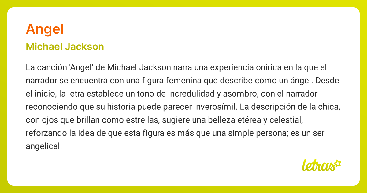 Significado de la canción ANGEL (Michael Jackson) - LETRAS.COM