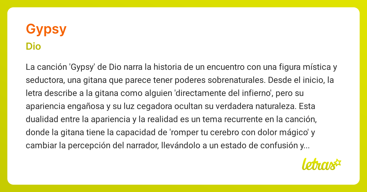 Significado de la canción GYPSY (Dio) - LETRAS.COM