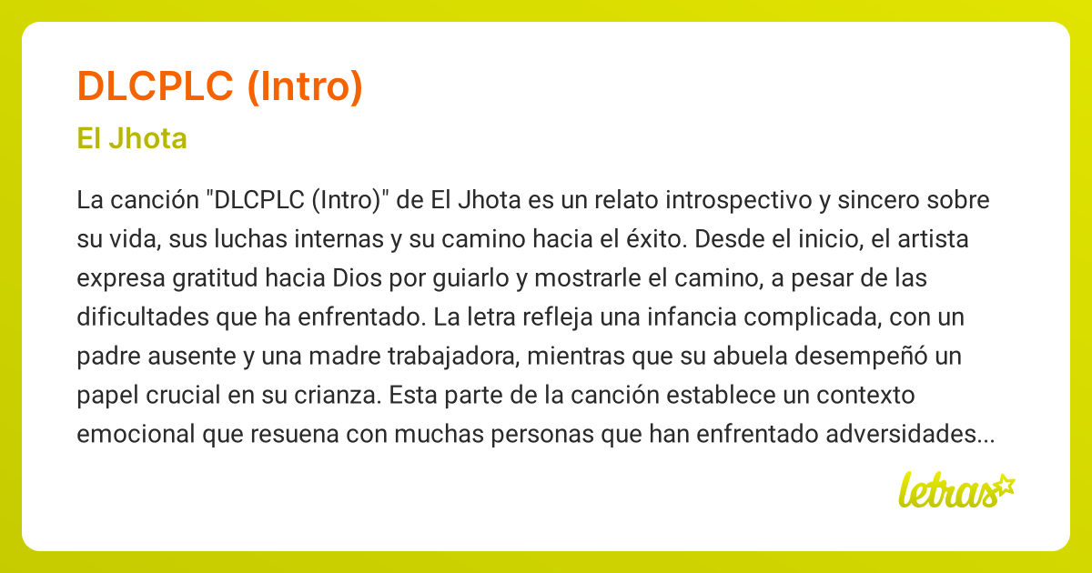 Significado de la canción DLCPLC (INTRO) (El Jhota) - LETRAS.COM