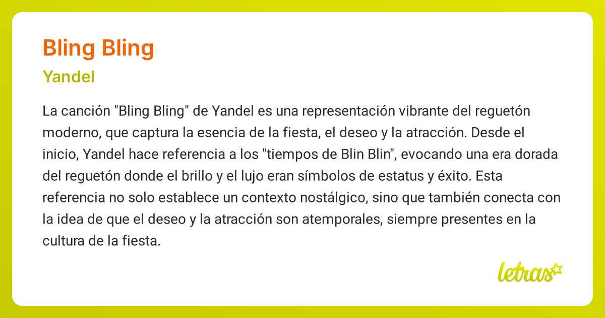 Significado de la canción BLING BLING (Yandel) - LETRAS.COM