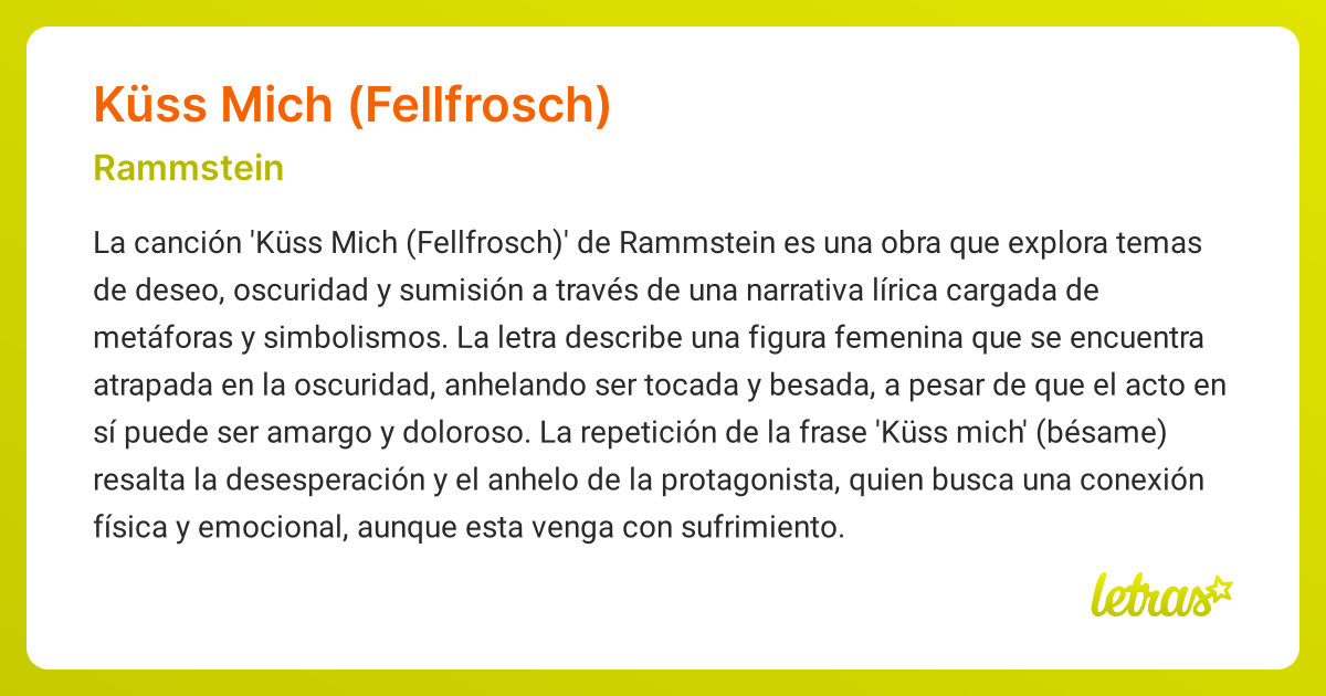 Significado de la canción KÜSS MICH (FELLFROSCH) (Rammstein) - LETRAS.COM