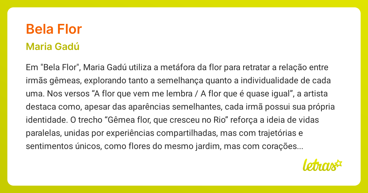 Significado da música BELA FLOR (Maria Gadú) - LETRAS.MUS.BR