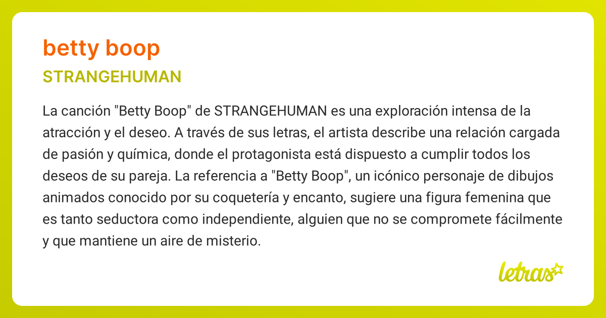 Significado de la canción BETTY BOOP (STRANGEHUMAN) - LETRAS.COM