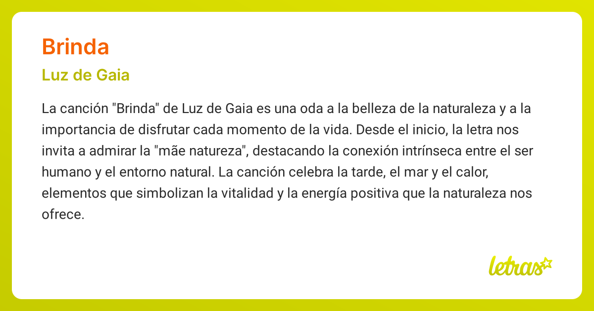Significado de la canción BRINDA (Luz de Gaia) - LETRAS.COM