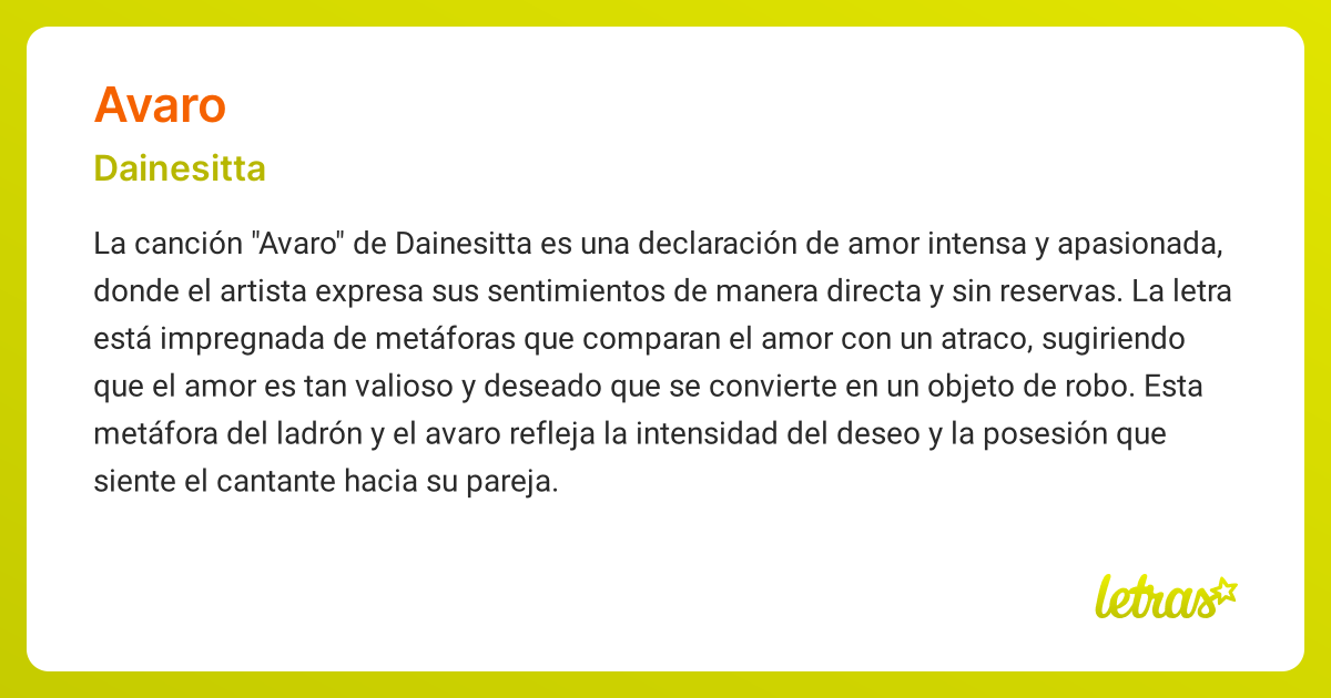 Significado de la canción AVARO (Dainesitta) - LETRAS.COM