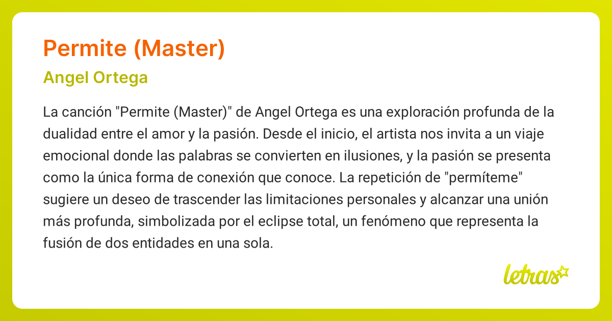 Significado de la canción PERMITE (MASTER) (Angel Ortega) - LETRAS.COM