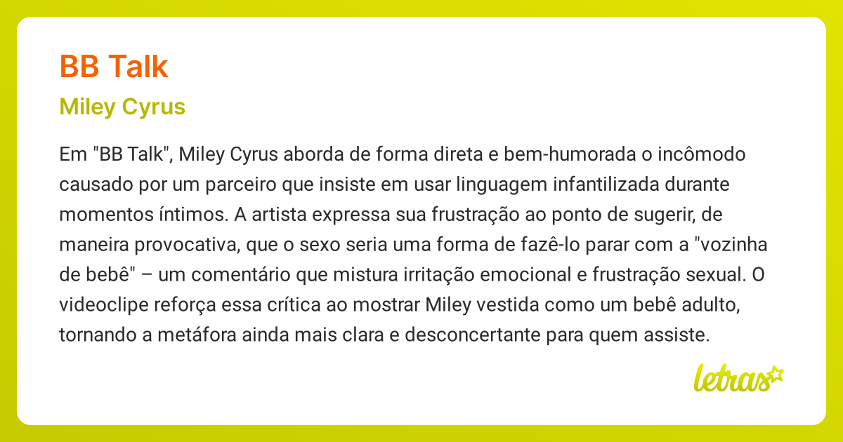 Significado da música BB TALK (Miley Cyrus) - LETRAS.MUS.BR
