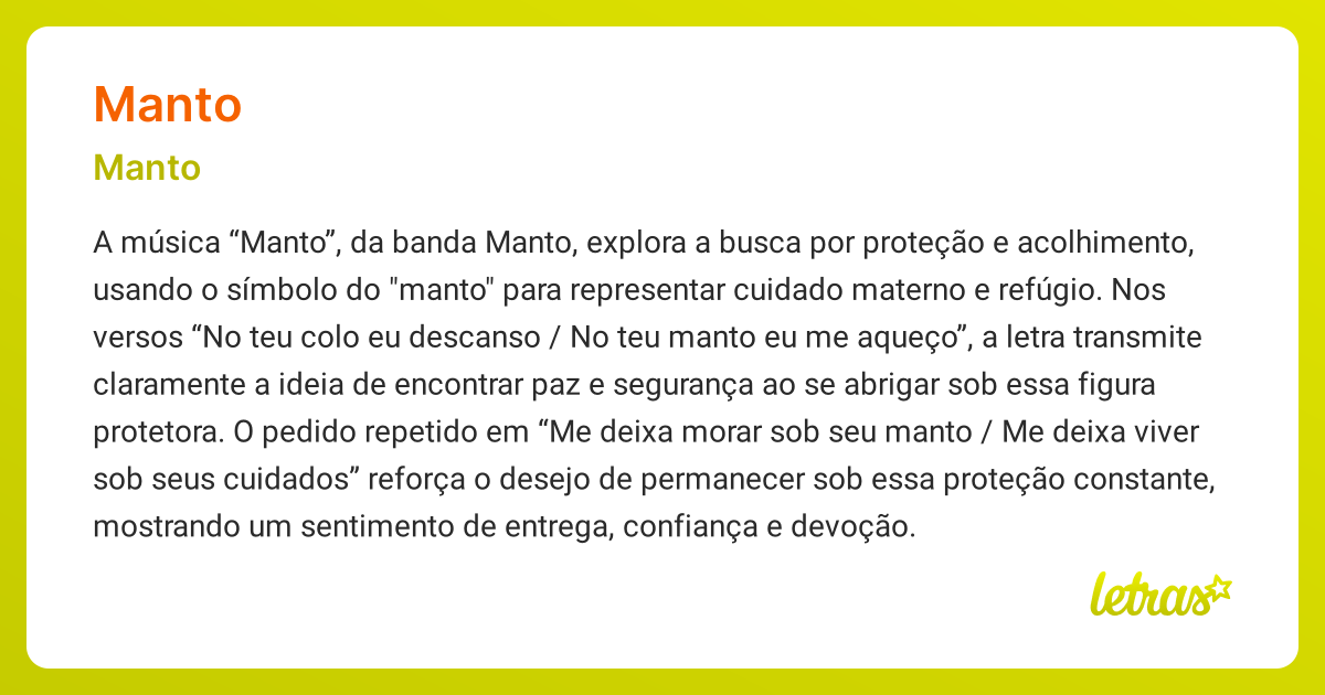 Significado da música MANTO (Manto) - LETRAS.MUS.BR