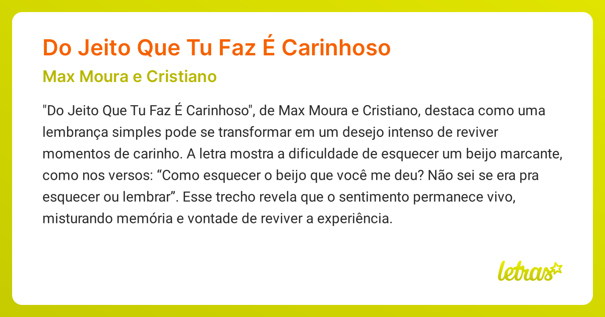 Significado da música Do Jeito Que Tu Faz É Carinhoso (Max Moura e ...