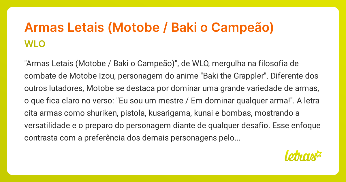 Significado da música Armas Letais (Motobe / Baki o Campeão) (WLO ...