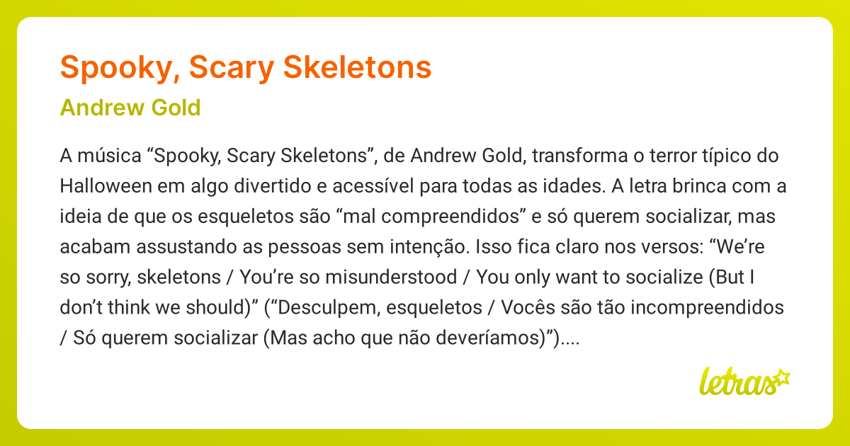 Significado da música SPOOKY, SCARY SKELETONS (Andrew Gold) - LETRAS.MUS.BR