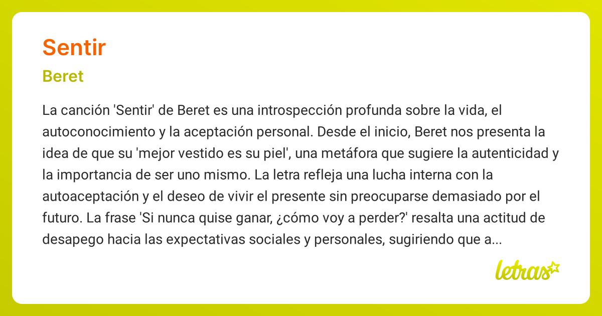 Significado de la canción SENTIR (Beret) - LETRAS.COM