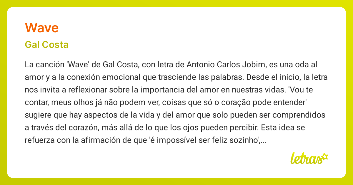 Significado de la canción WAVE (Gal Costa) - LETRAS.COM