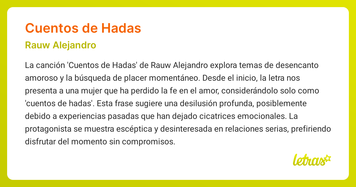 Significado de la canción CUENTOS DE HADAS (Rauw Alejandro) - LETRAS.COM