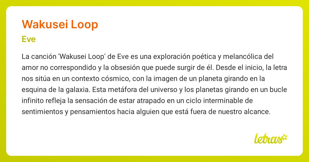 Significado de la canción WAKUSEI LOOP (Eve) - LETRAS.COM