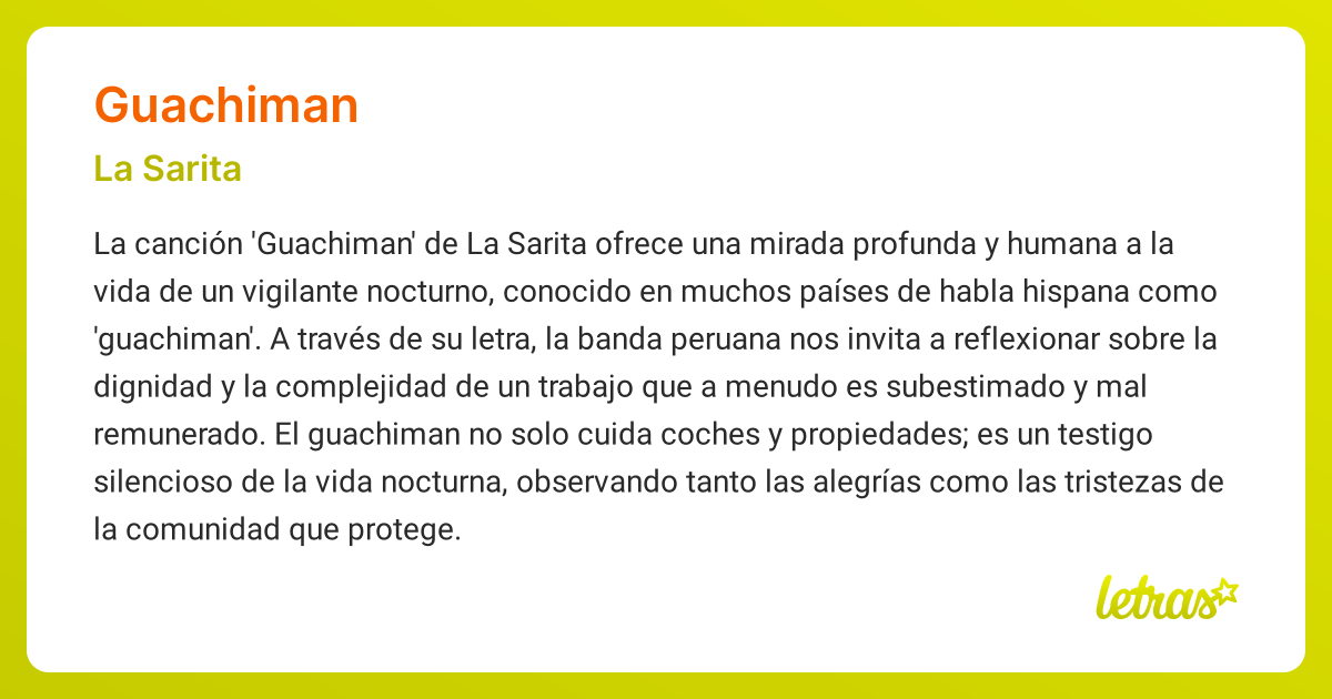 Significado de la canción GUACHIMAN (La Sarita) - LETRAS.COM