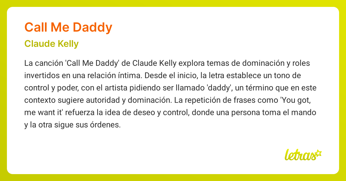 Significado de la canción CALL ME DADDY (Claude Kelly) - LETRAS.COM