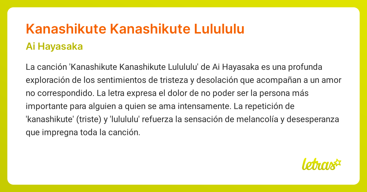 Significado de la canción Kanashikute Kanashikute Lulululu (Ai Hayasaka ...