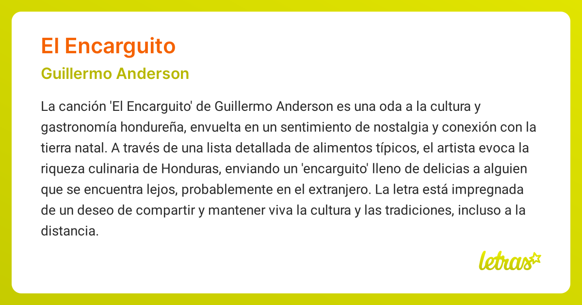 Significado de la canción EL ENCARGUITO (Guillermo Anderson) - LETRAS.COM