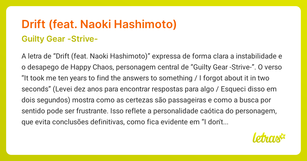 Significado da música DRIFT (FEAT. NAOKI HASHIMOTO) (Guilty Gear ...