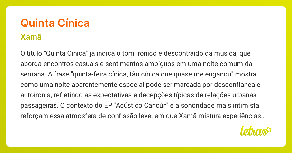 Significado da música QUINTA CÍNICA (Xamã) - LETRAS.MUS.BR