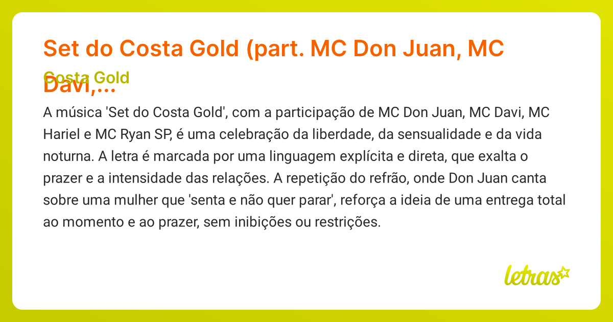 Significado da música Set do Costa Gold (part. MC Don Juan, MC Davi, MC ...