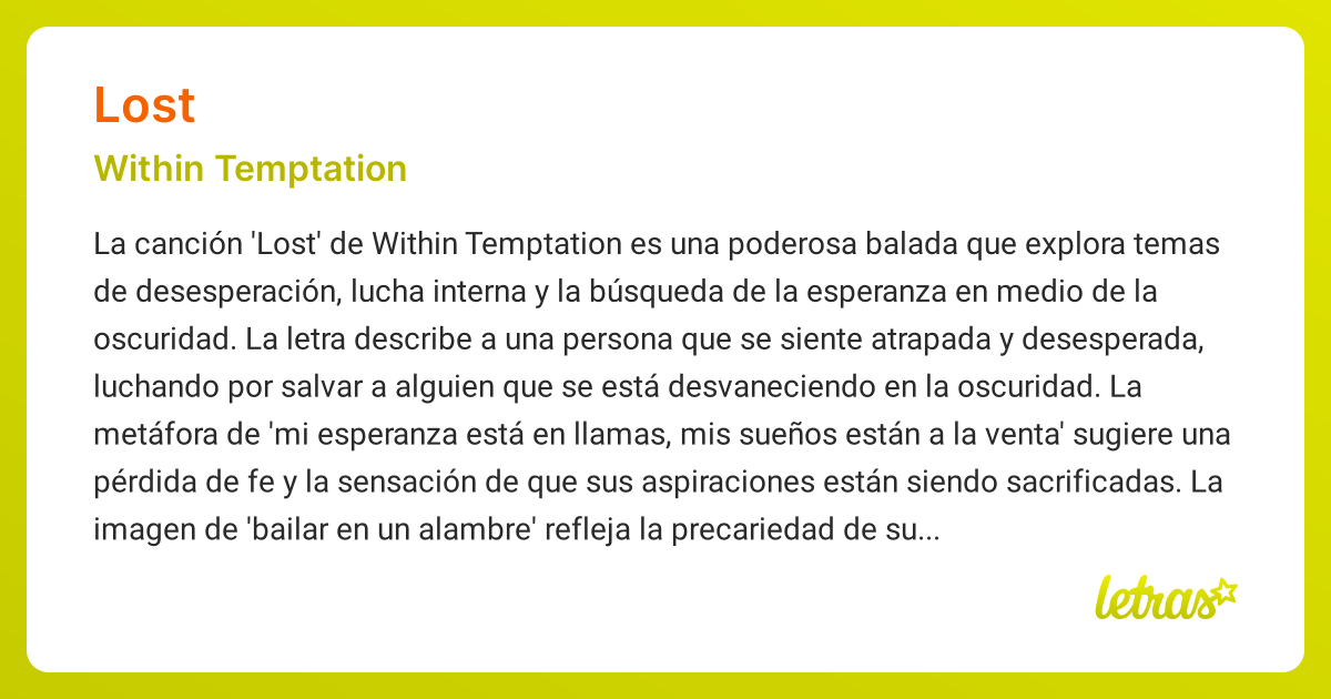Significado de la canción LOST (Within Temptation) - LETRAS.COM
