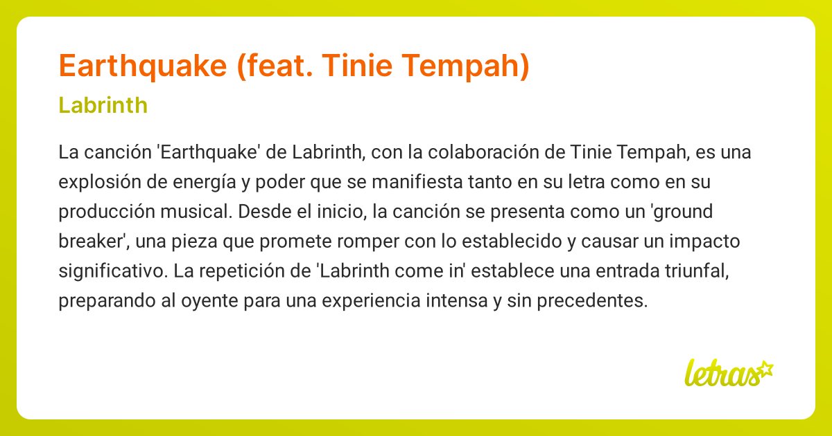 Significado de la canción Earthquake (feat. Tinie Tempah) (Labrinth ...