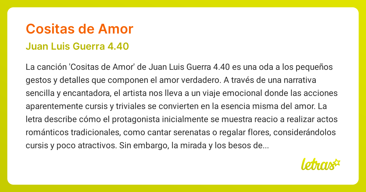 Significado de la canción COSITAS DE AMOR (Juan Luis Guerra 4.40 ...