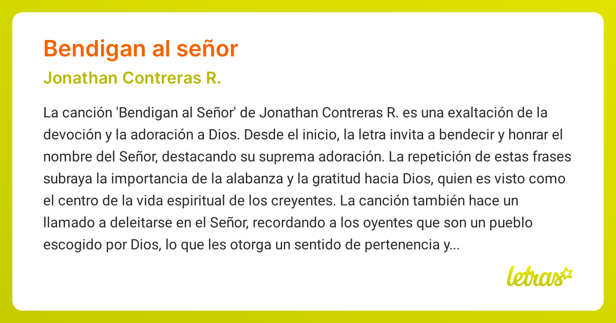 Significado de la canción BENDIGAN AL SEÑOR (Jonathan Contreras R ...