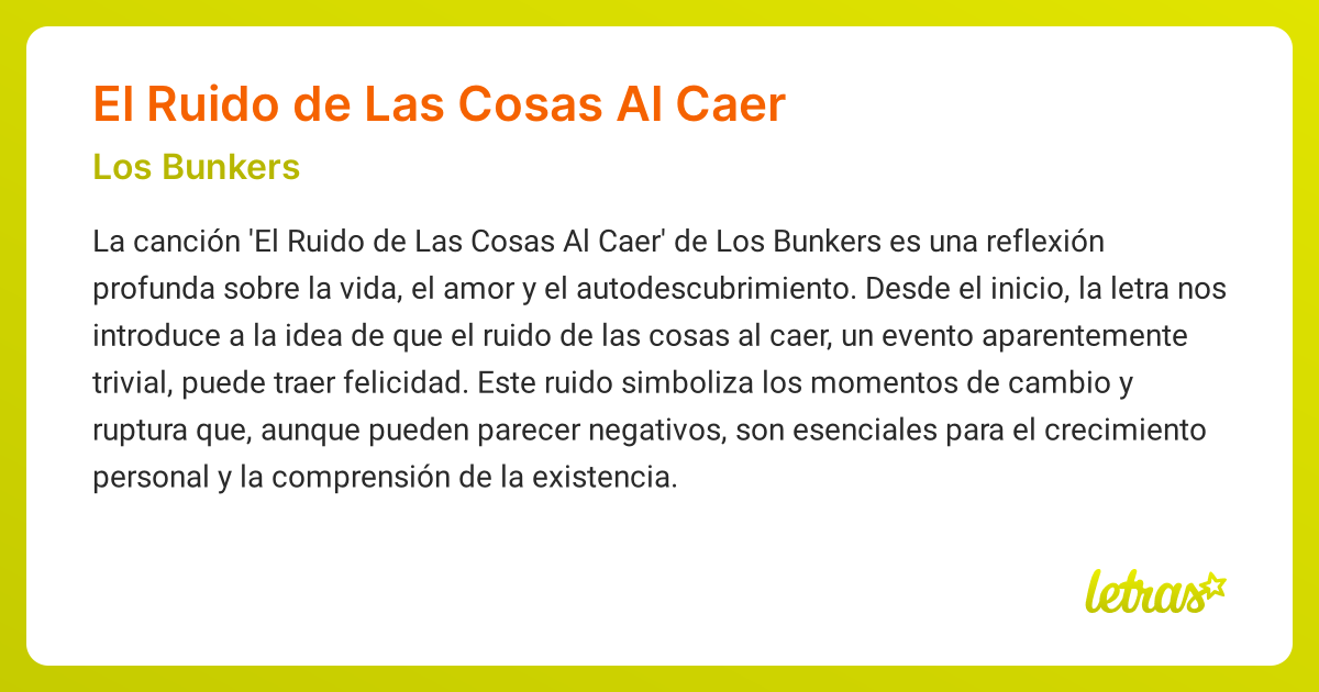 Significado de la canción EL RUIDO DE LAS COSAS AL CAER (Los Bunkers ...