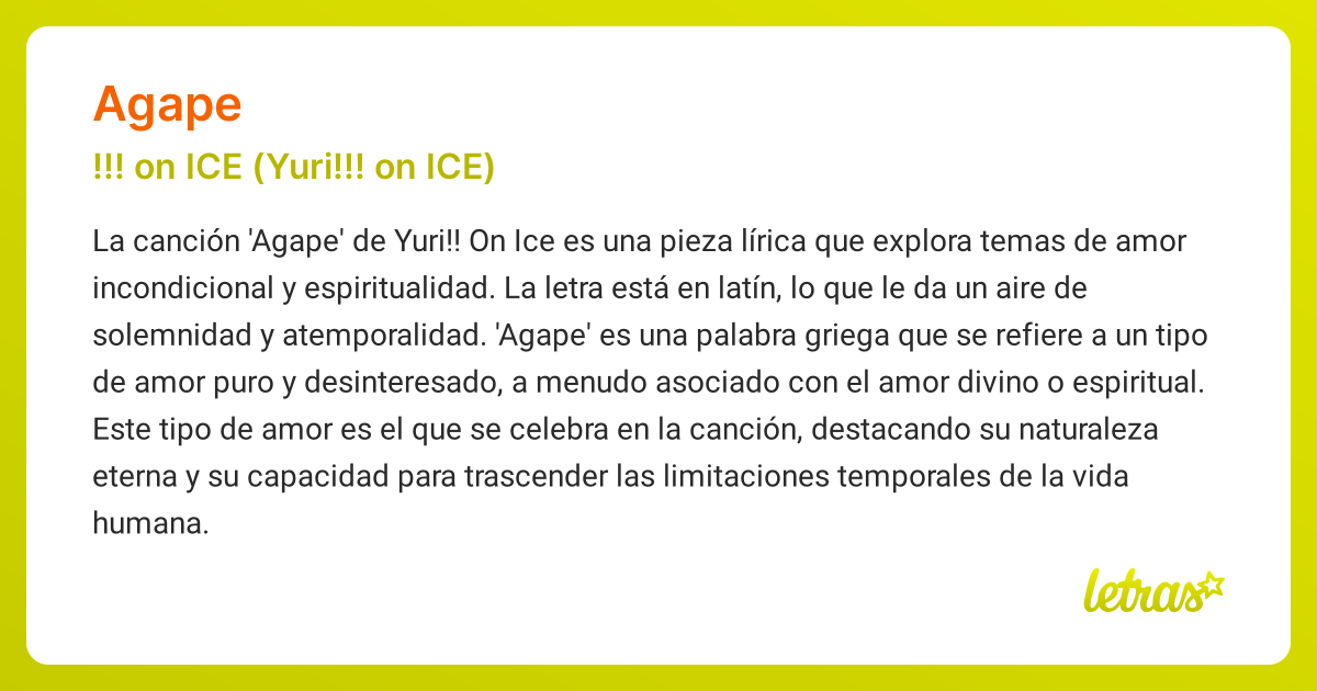 Significado de la canción AGAPE (ユーリ!!! on ICE (Yuri!!! on ICE ...